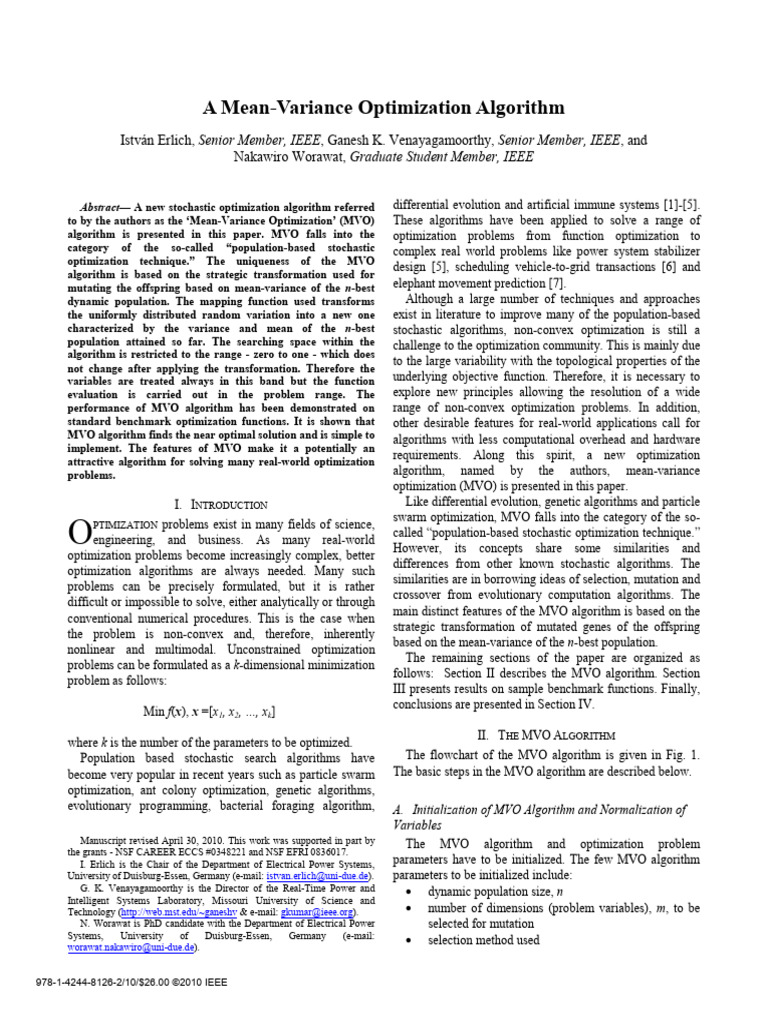 Mean-Variance Optimization Algorithm | PDF | Mathematical Optimization | Algorithms