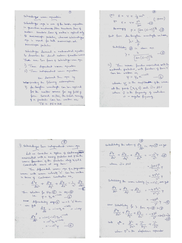 Schrodinger Wave Equation Derivation Pdf 1 Pdf