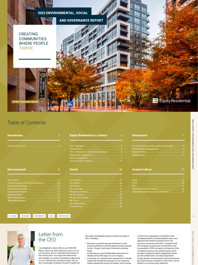 Equity Residential 2022 ESG Report Final | PDF | Economy And The ...