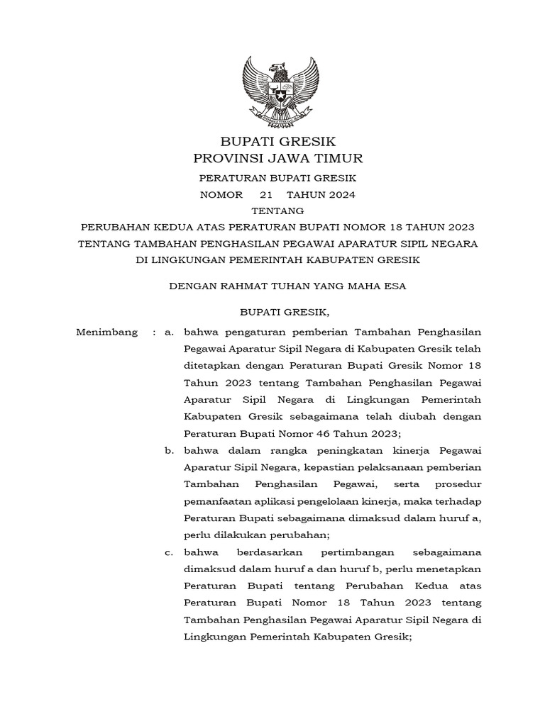 Perbup 21 Tahun 2024 Tentang TPP | PDF