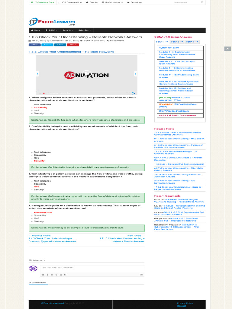 1.6.6 Check Your Understanding - Reliable Networks Answers | PDF