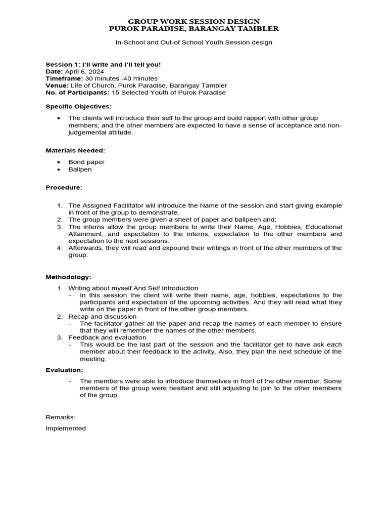 Groupwork Session Design Tambler Final | PDF | Leadership | Team Building