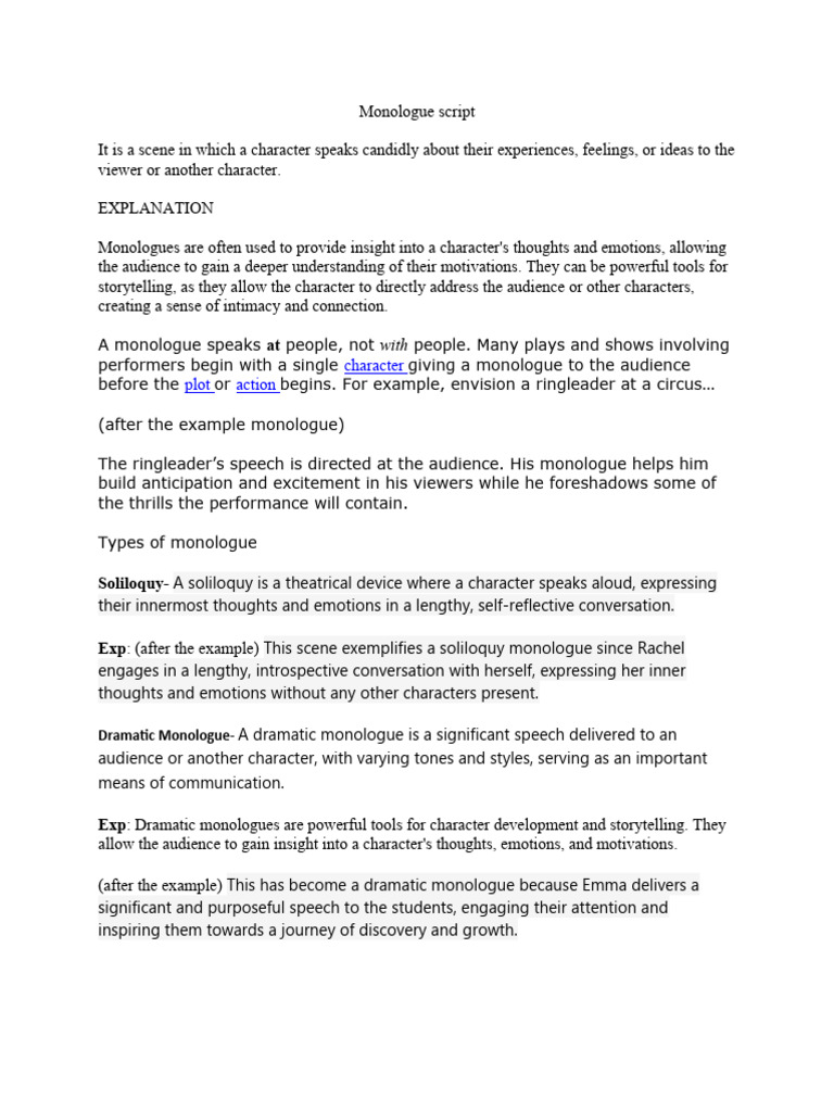 Monologue Script | PDF | Monologue | Thought