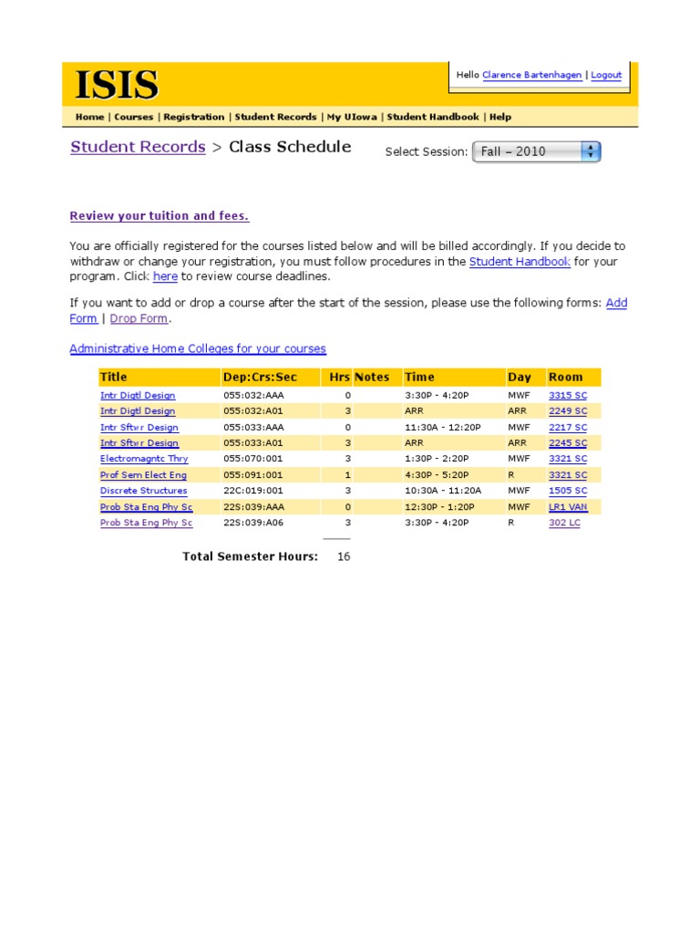 2010-1011 Fall Class Schedule | PDF | Technology & Engineering