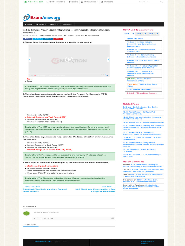 3.4.5 Check Your Understanding - Standards Organizations Answers | PDF | Internet Protocols ...