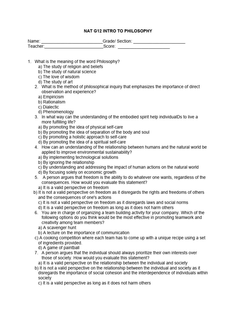 Nat G12 Intro To Philosophy | PDF | Free Will | Rationalism