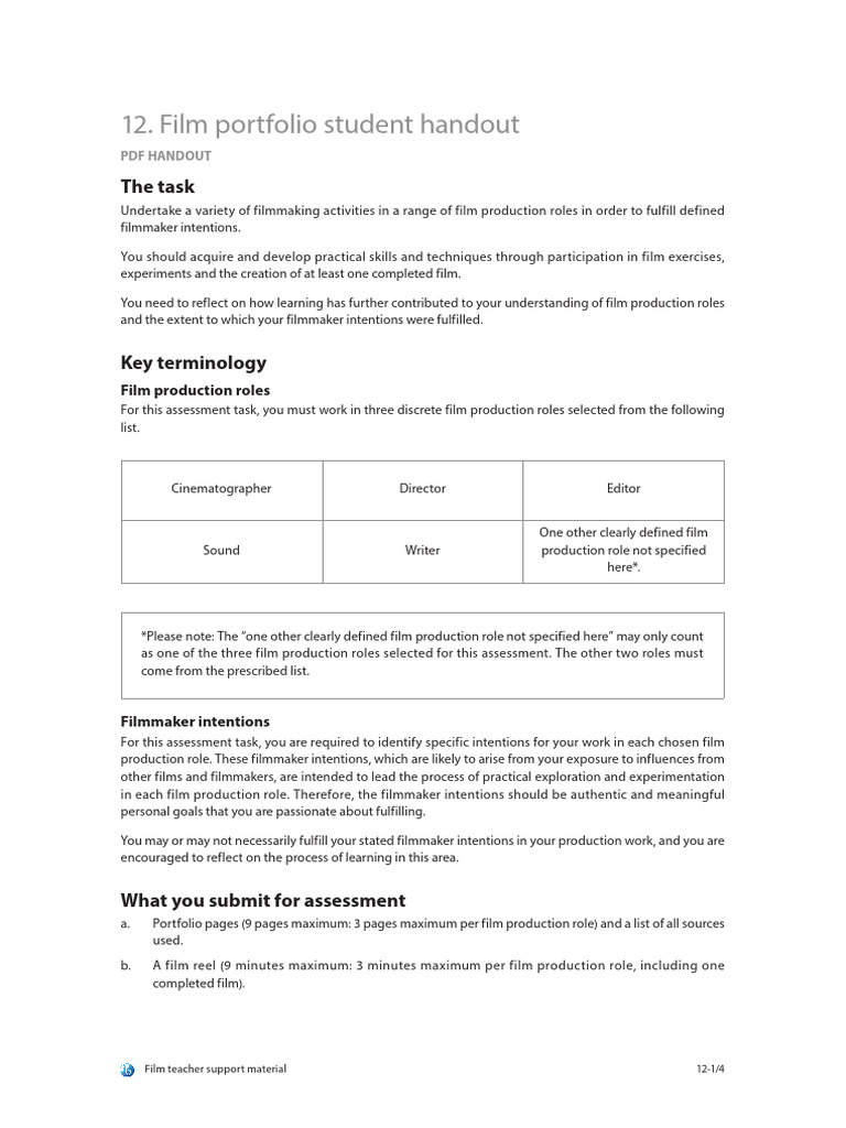 Film Portfolio IB Student Handout | PDF | Public Domain | Learning