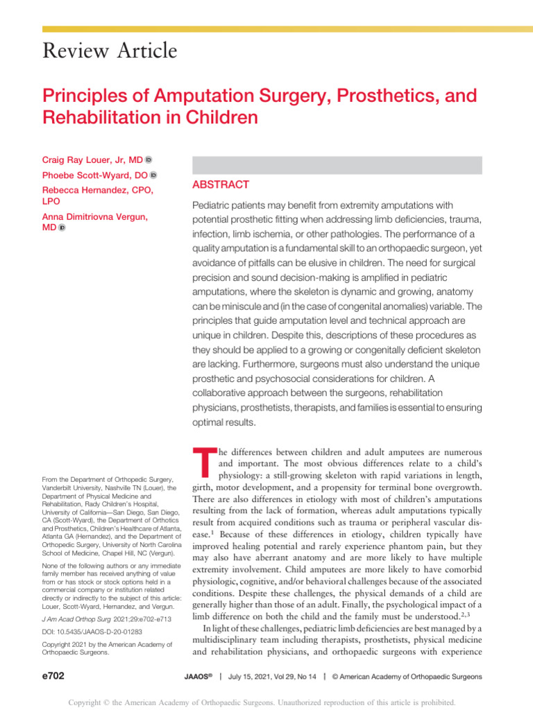 Principles Of Amputation Surgery Prosthetics And 7 Pdf Prosthesis