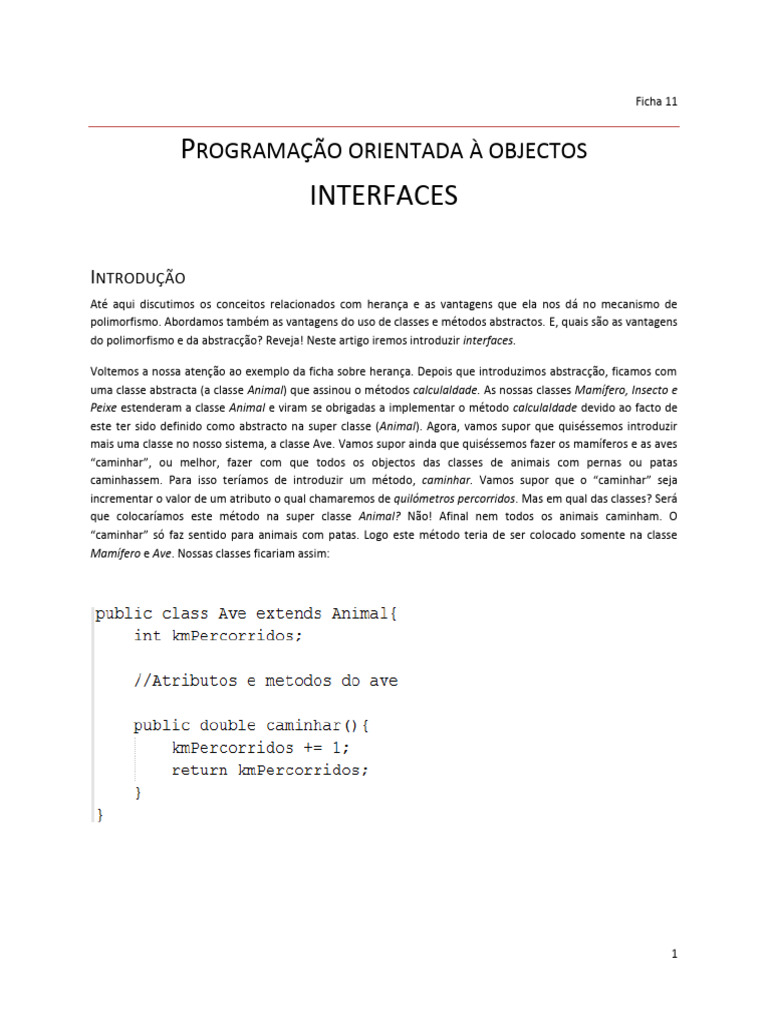Ficha - 11 Interfaces POO | PDF | Classe (programação de computadores ...