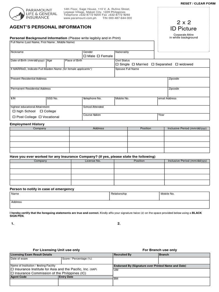 Insurance Agent Application Form | PDF