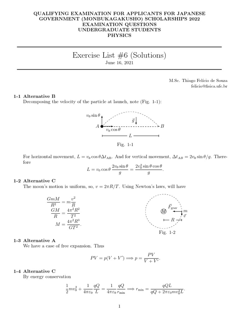 Exerciselist6 Eja2022 Physics Solutions | Download Free PDF | Physical Quantities | Motion (Physics)