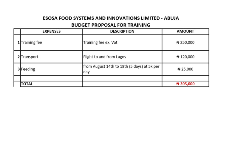 Abuja Training Budget Proposal Summary | PDF
