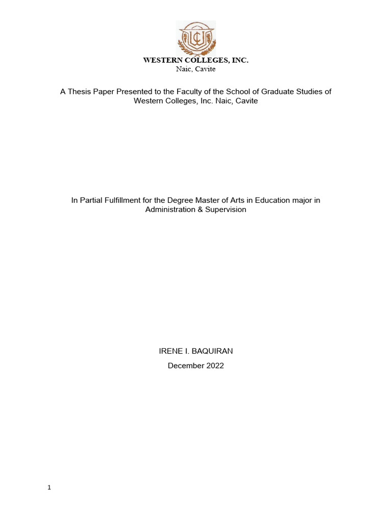 A Thesis Paper Presented To The Faculty of The School of Graduate ...