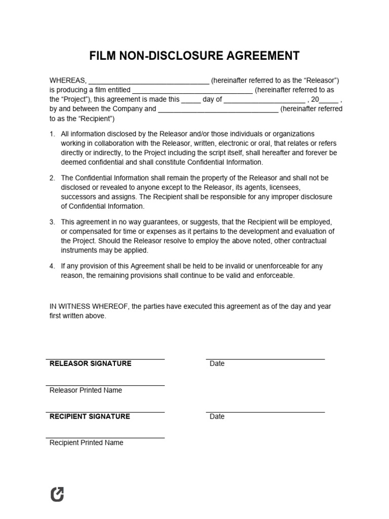 Film Non Disclosure Agreement Template | PDF