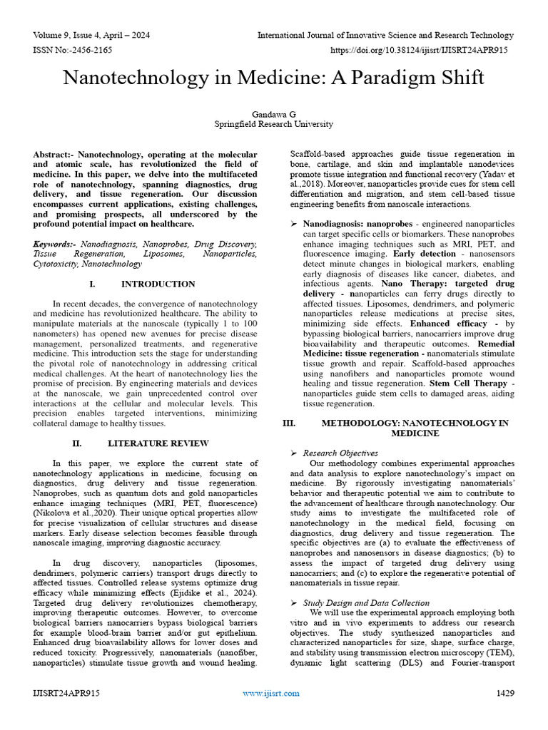 Nanotechnology in Medicine: A Paradigm Shift | PDF | Nanotechnology | Nanoparticle