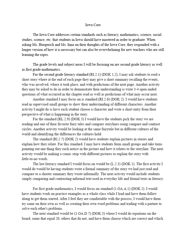 Iowa Core Standards for Grades 1-2 | PDF | Cognitive Psychology ...