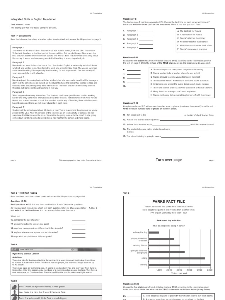Sample Paper 3 ISE A2 | PDF | Teachers