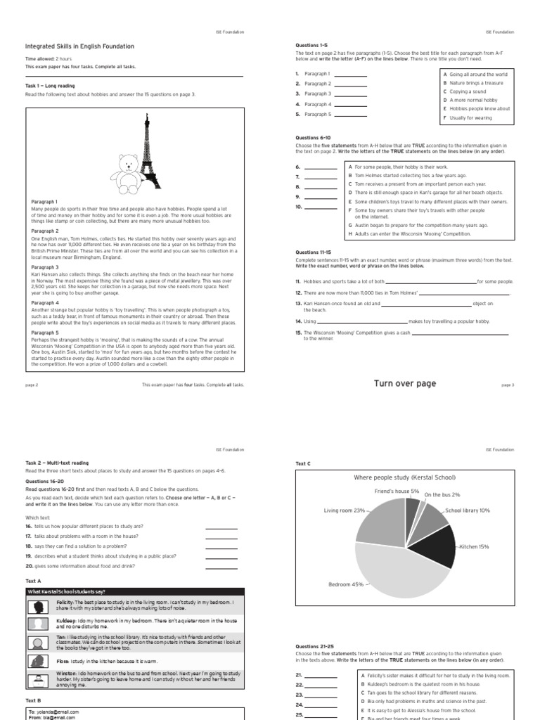 Sample Paper 5 ISE A2 | Download Free PDF | Hobbies