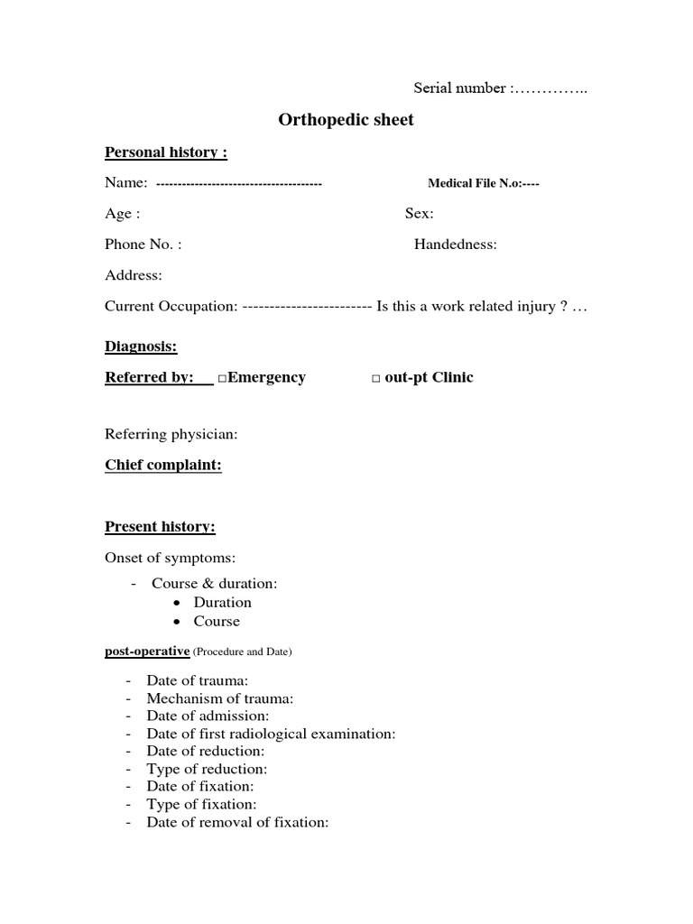 Orthopedic Inpat. Sheet Modified | Download Free PDF | Anatomical Terms ...
