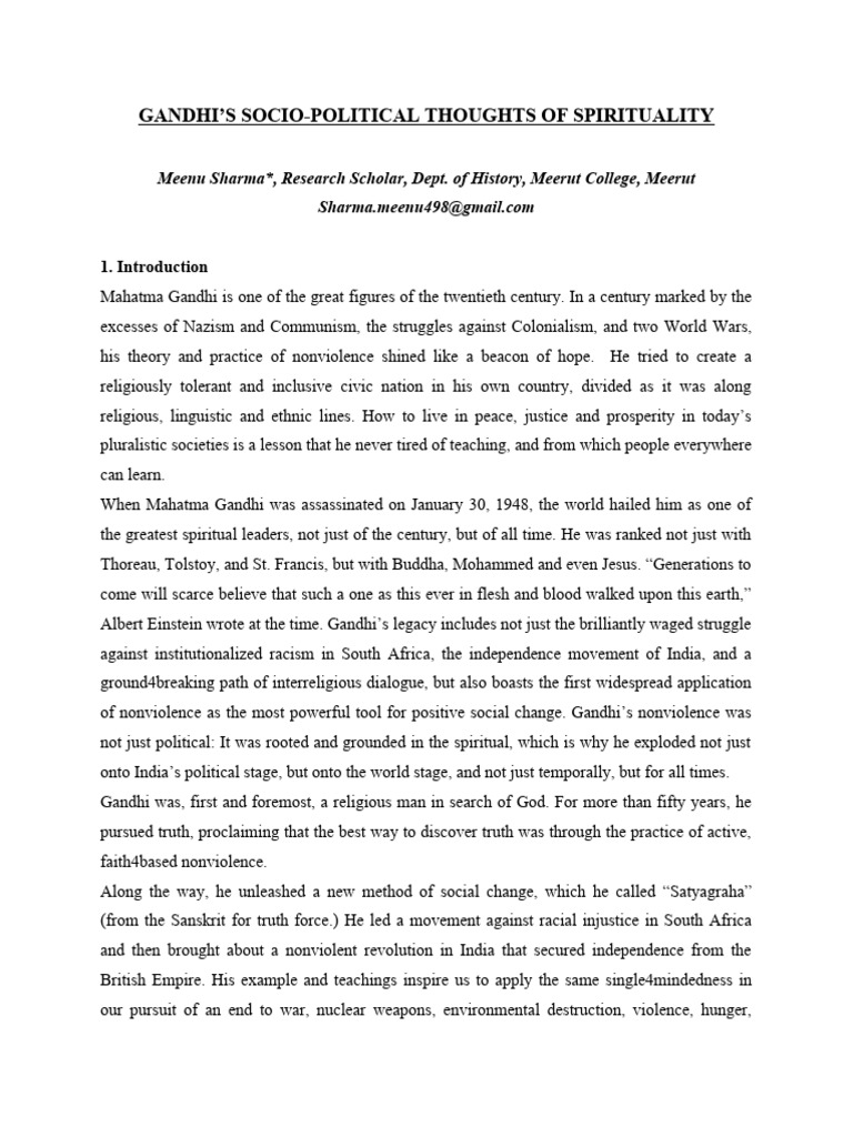 Gandhis Socio Political Thoughts of Spir | PDF | Mahatma Gandhi ...