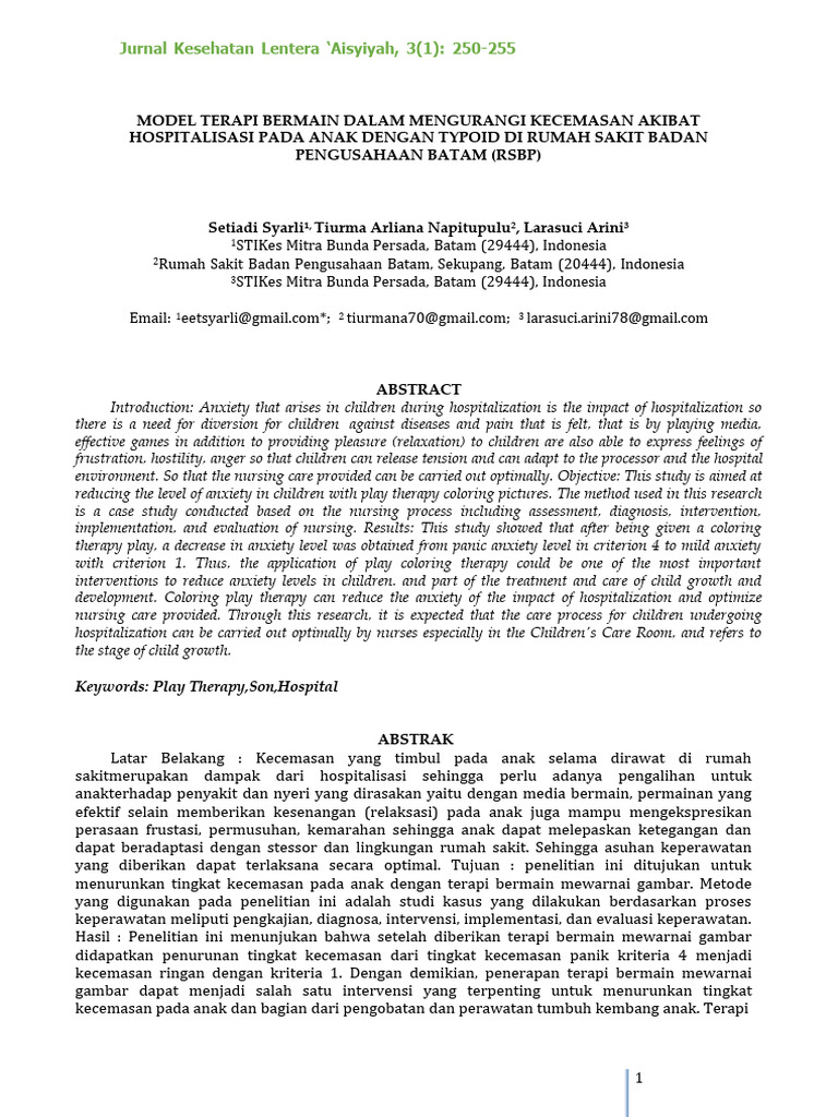 Terapi Bermain Kurangi Kecemasan Anak Typoid | PDF