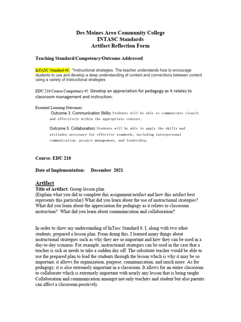 Group Lesson Plan Reflection for EDU 210 | PDF | Lesson Plan | Teachers