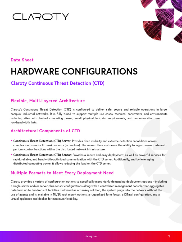 Claroty CTD - Hardware Configurations - Data Sheet - 1H 2021 | PDF | Server (Computing ...