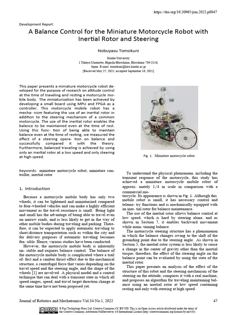 A Balance Control For The Miniature Motorcycle Robot With Inertial Rotor and Steering | PDF ...