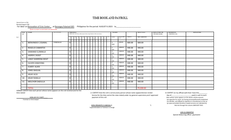 Time Book and Payroll | PDF | Business | Labor Relations