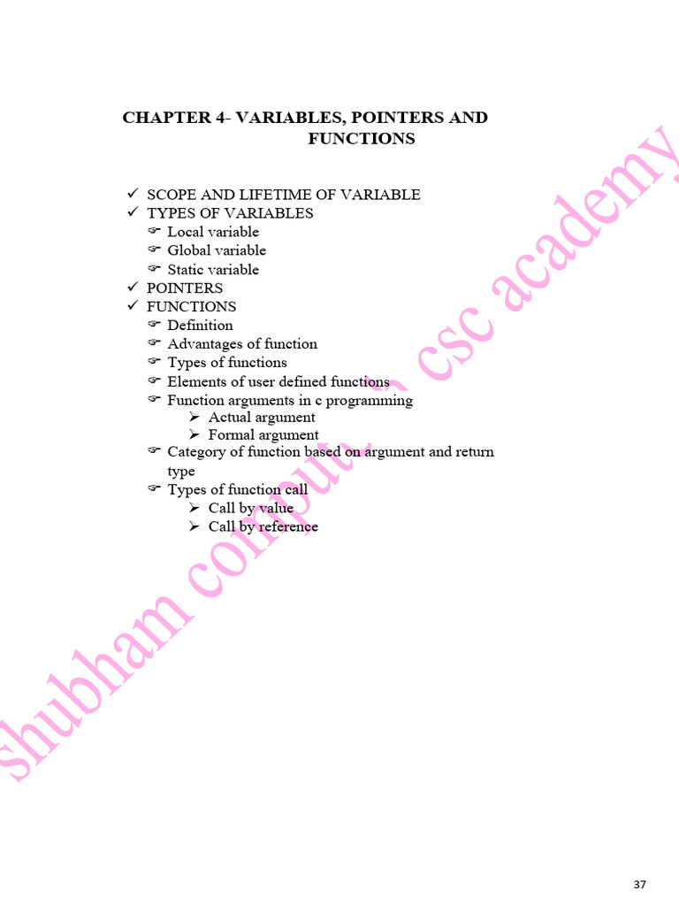 Chapter 4-Variables, Pointers and Functions | PDF