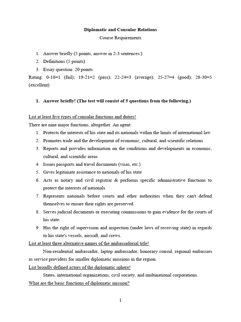 Diplomatic and Consular Relations Exam | PDF | Consul (Representative ...