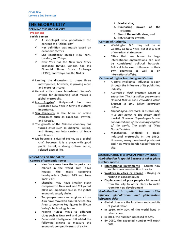 Ge4 - The Global City | PDF | Globalization | Economic Inequality
