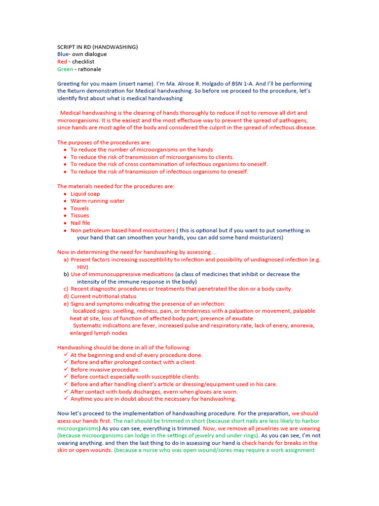 SCRIPT IN RD (Handwashing) | PDF | Hand Washing | Infection