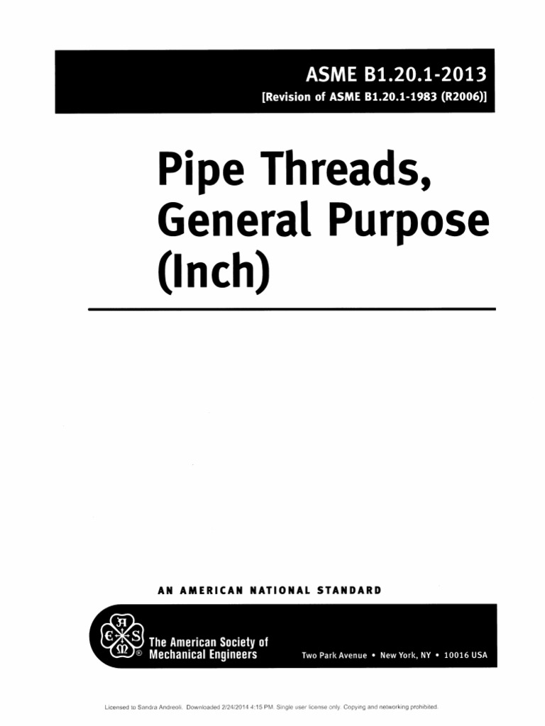 ASME B1.20.1-2013 Pipe Threads, General Purpose - Inch | PDF