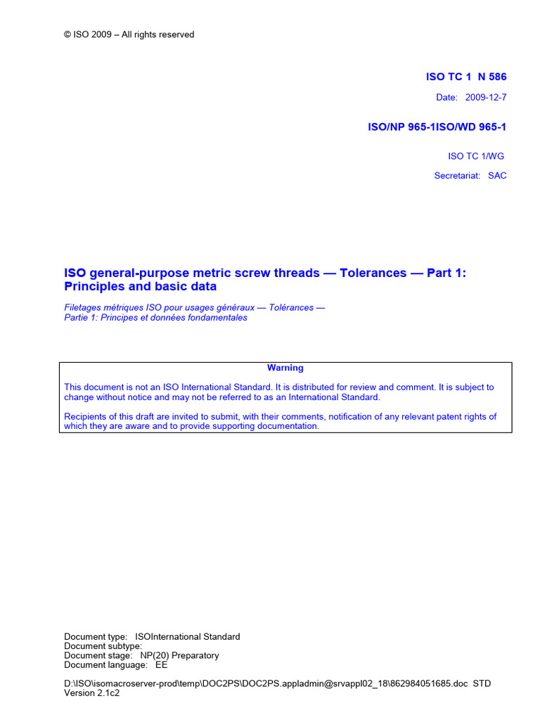 Thread ISO 965-1 | PDF | Screw | Engineering Tolerance