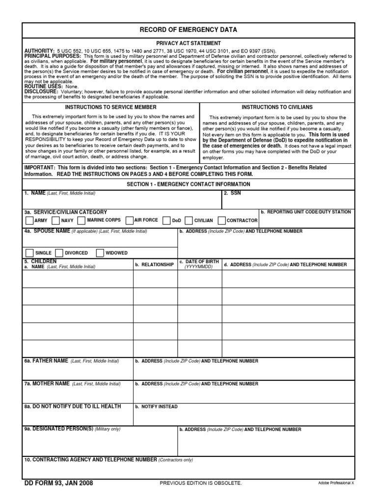 DD Form 93 | PDF | United States Department Of Defense | Social ...