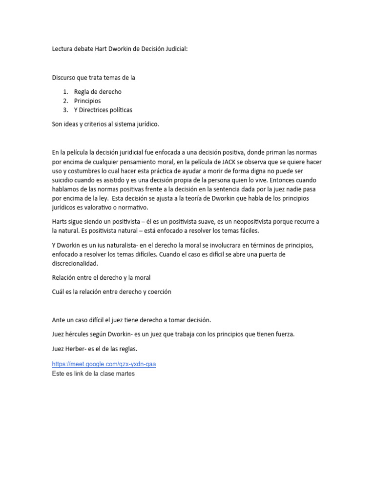 Resumen Debate Hart Dworkin de Decision Judicial | PDF