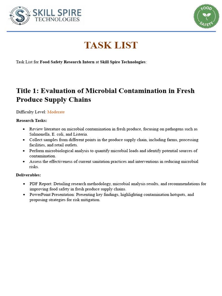 SSP-Food Safety-TaskList | PDF | Food Safety | Pesticide