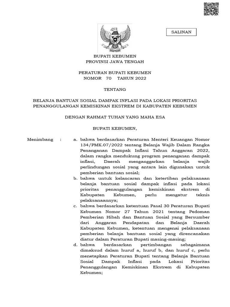 Perbup 70-2022 | PDF