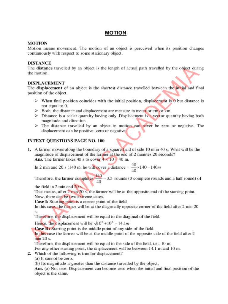 Class 9 Physics Motion Notes With Qna | PDF