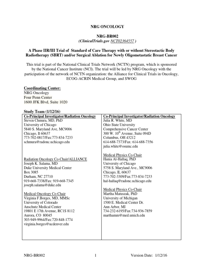 NRG-BR002: Oligometastatic Breast Cancer Trial | PDF | Metastasis ...