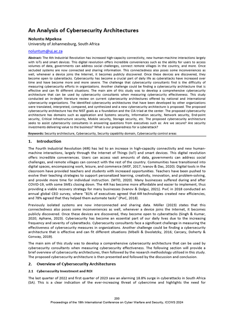 An Analysis of Cybersecurity Architectures | PDF | Security | Computer ...