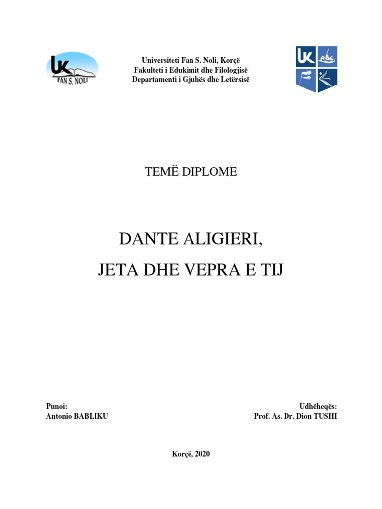Dante Aligieri Jeta Dhe Vepra e Tij | PDF