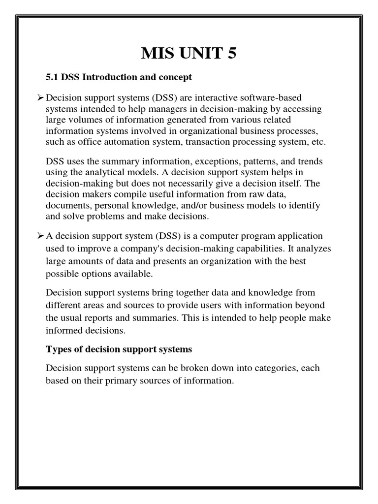Mis Unit 5 | Download Free PDF | Decision Support System | Intelligence (AI) & Semantics