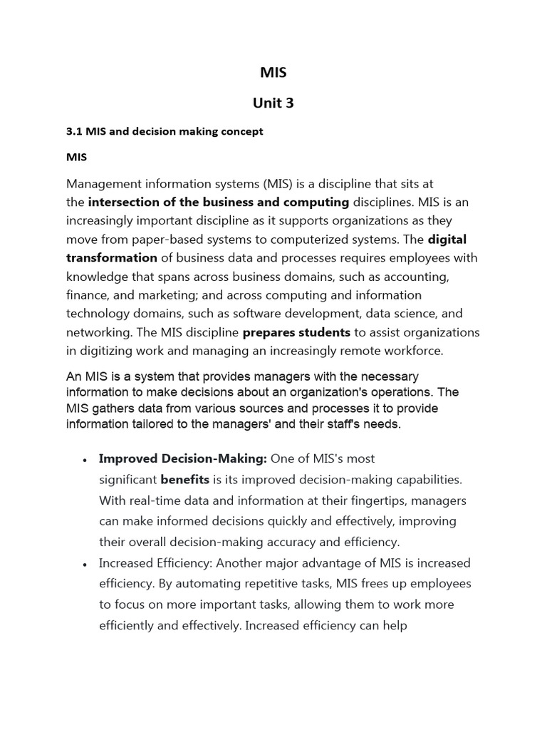 MIS Unit 3 | PDF | System | Management Information System
