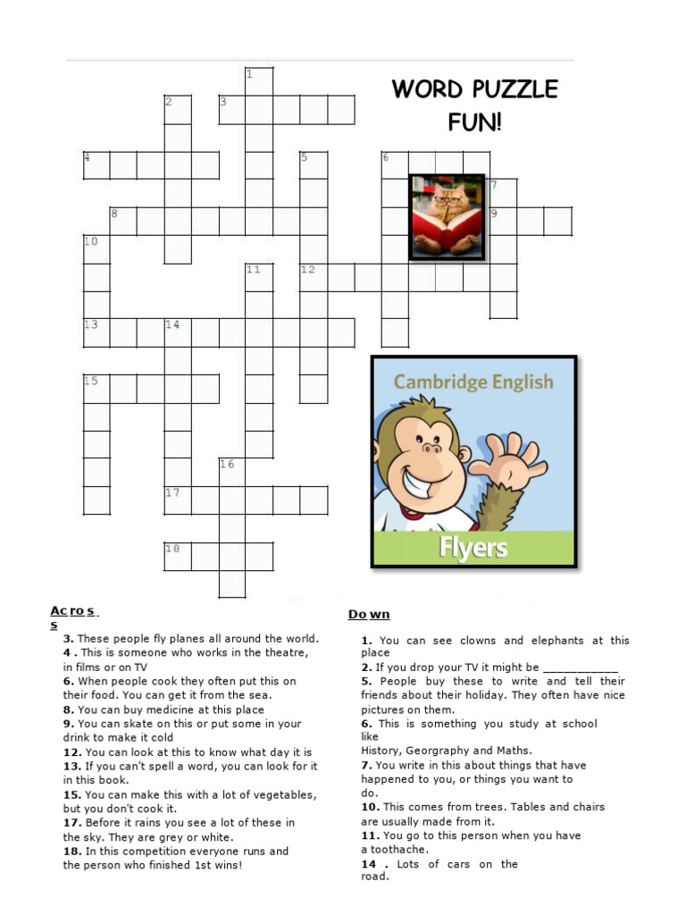 Flyers Vocabulary Puzzles Crosswords Fun Activities Games Games ...