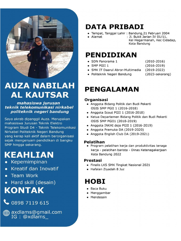 CV - Auza Nabilah Al Kautsar - 1B TNK | PDF