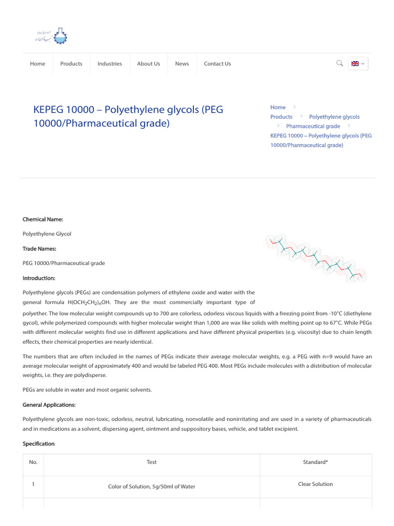 KEPEG 10000 - Polyethylene Glycols (PEG 10000 - Pharmaceutical Grade ...