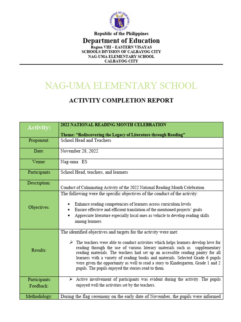 Acr Reading Month Celebration | PDF | Teachers | Teaching