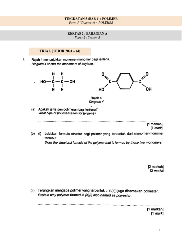(Bab 4 - F5 - Polimer) Soalan Tambahan Selekoh | PDF | Plastic | Polymers